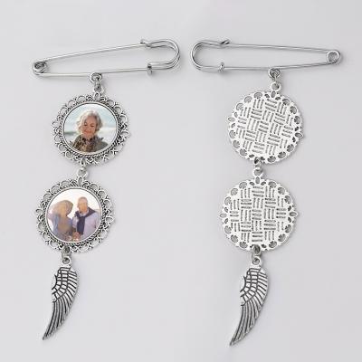 China Sublimation Metal Brooch Custom Print Photo Memorials Angel Wings Memory Charms for sale