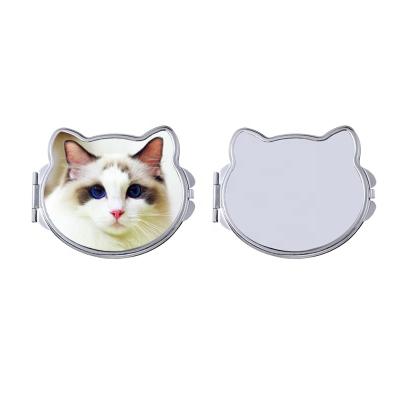 China Espejo compacto de sublimación portátil con forma de gato, espejo de maquillaje personalizado en venta
