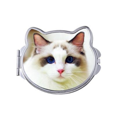 China Espejo compacto de sublimación portátil con forma de gato, espejo de maquillaje personalizado en venta