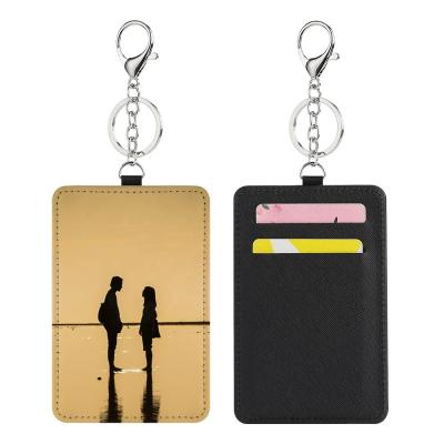 China Sublimation Custom Blank ID Card Holder Luggage Tag Keychain Diy Custom Pu Leather Sublimation Card Holder for sale