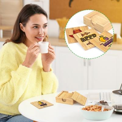 China Square Shape Sublimation Bamboo Wooden Coaster Set With Holder Custom Wooden Tea Cup Mat Pad Bamboo Coaster for sale
