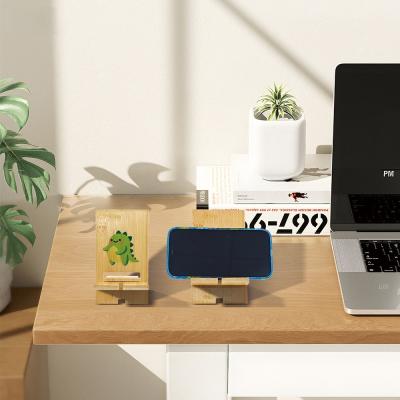 China Sublimate On Wood Ornaments Diy Cell Phone Wood Stand For Desk Wooden Mobile Phone Holder for sale