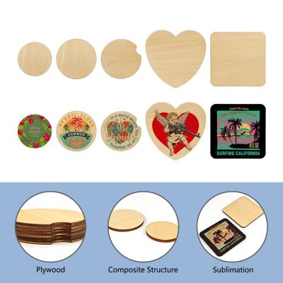 China DIY Customized Wood Sublimation Blanks Coffee Cup Mats Drink Pads Plywood Car Coasters for sale