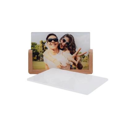 China U Shape LED Wooden Base Sublimation Acrylic Photo Panel Customized Light Up Desktop Memorial Photo Frame for sale