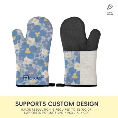 China Blank Linen Sublimation Oven Gloves Silicone Heat Insulation Mitt For Microwave Oven for sale