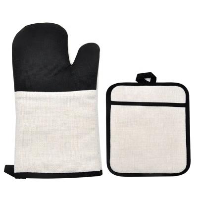 China Blank Linen Sublimation Oven Gloves Silicone Heat Insulation Mitt For Microwave Oven for sale