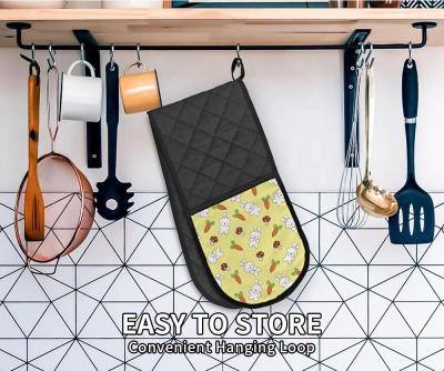 中国 昇華ブランクオーブングローブ カスタムリネン二重ミトン 長い折り畳み耐熱電子レンジミトン 販売のため