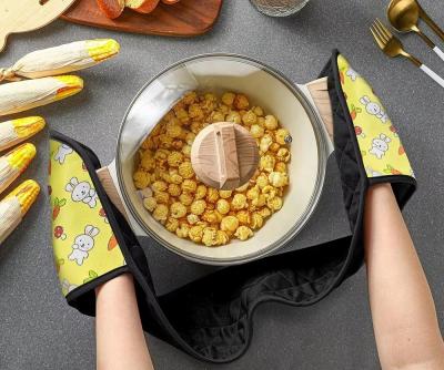 中国 昇華ブランクオーブングローブ カスタムリネン二重ミトン 長い折り畳み耐熱電子レンジミトン 販売のため