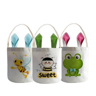 China Custom Sublimation Bunny Ear Easter Basket diy Easter Egg Bucket for sale