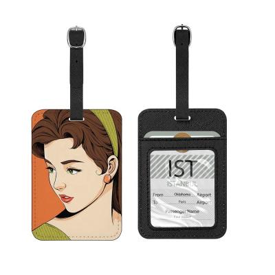 China Custom Print Leather Sublimation Luggage Tag Blanks With Card Insert Pocket Travel ID Name Tag Sublimation Bag Tag Blanks for sale
