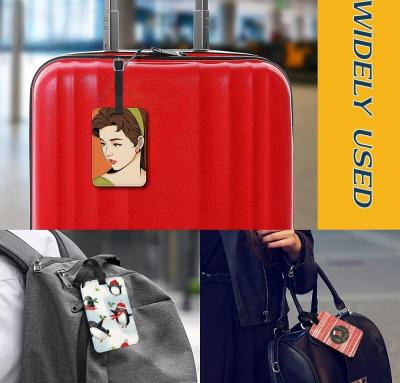 China Custom Print Leather Sublimation Luggage Tag Blanks With Card Insert Pocket Travel ID Name Tag Sublimation Bag Tag Blanks for sale