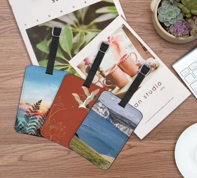 China Custom Print Leather Sublimation Luggage Tag Blanks With Card Insert Pocket Travel ID Name Tag Sublimation Bag Tag Blanks for sale