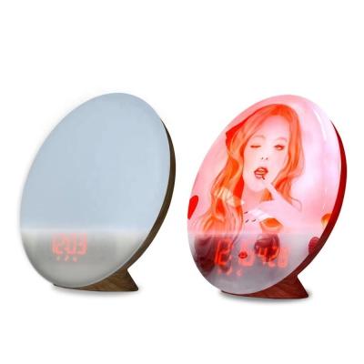 China Simulation Sunrise Sublimation Color Wakeup Lamp With FM Radio Digital Sublimation Alarm Clock Blanks for sale