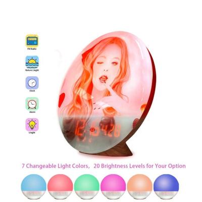 China Simulation Sunrise Sublimation Color Wakeup Lamp With FM Radio Digital Sublimation Alarm Clock Blanks for sale