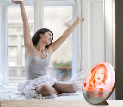 China Simulation Sunrise Sublimation Color Wakeup Lamp With FM Radio Digital Sublimation Alarm Clock Blanks for sale