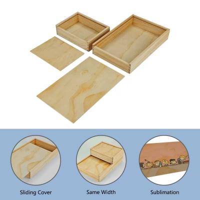 China Blank Sublimation Wooden Storage Boxes With Sliding Lid Custom Wood Box for sale