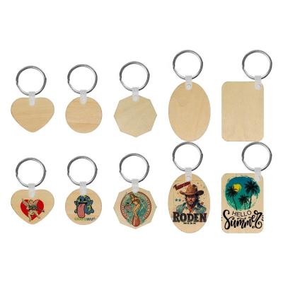 China Personalized Sublimation Wood Keychain Blank Wooden Keyring Plywood Keychain for sale