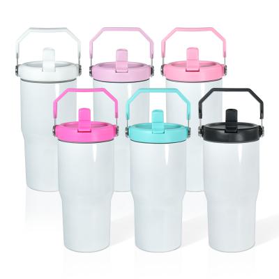 China 20 Oz Sublimation Tumbler With Flip Straw Handle Lid Custom Sublimation Sport Travel Bottle Car Cup for sale