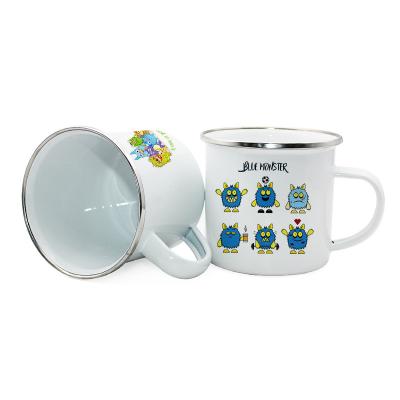 China White Coated Enamel Sublimation Mugs Blanks Camping Mugs Enamel Coffee Mug for sale