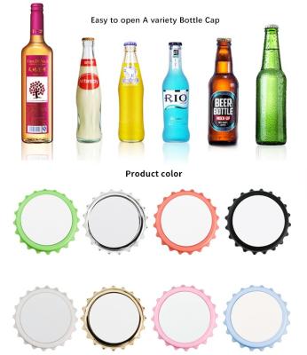 China Sublimation Magnetic Bottle Opener With Aluminum Sheet Custom Logo Round Plastic Bottle Opener Fridge Magnet Blanks for sale