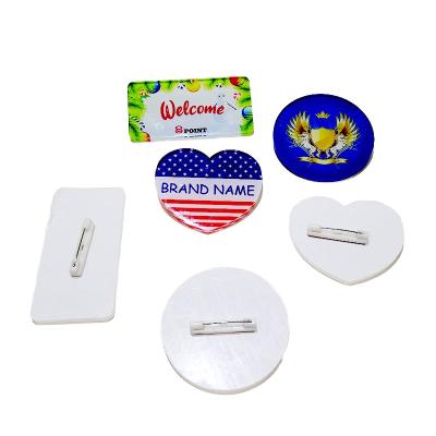 China Sublimation Acrylic Badge Blanks With Pin Custom Printing Sublimation Name Tags for sale