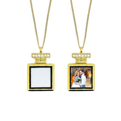 China Creative Double Sided Printing Perfume Bottle Sublimation Necklace Blanks Gold And Silver Color for sale