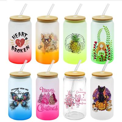 China DIY Fun Sublimation Gradient Cola Can 16oz Large Capacity Straw Cup Glass Jar For Cold Drinks for sale