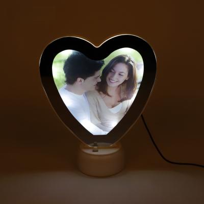 China Heart Shape Magic Mirror Sublimation Blank Photo Frame Custom Led Magic Mirror Photo Frame for sale
