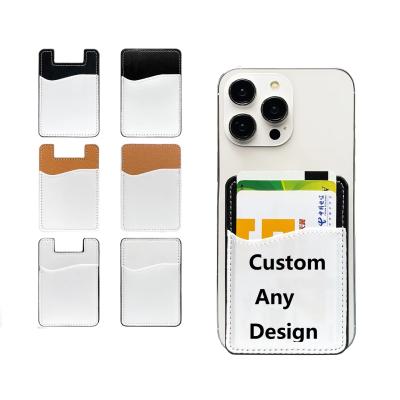 China Custom Design Adhesive Phone Wallet PU Leather Sublimation Blank ID Card Holder for sale