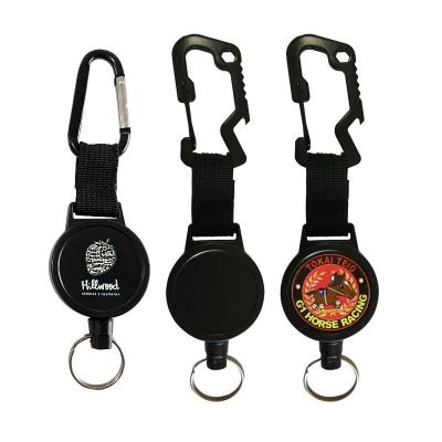 China Tactical Multifunction Badge Reels Sublimation Corkscrew Key Chain With High Density Webbing Black Cool Style Outdoor for sale