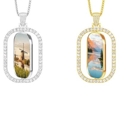 China Double-Sided Metal Square Shape Sublimation Rotary Necklace Blanks Jewelery Gift for sale
