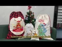 Custom Logo Linen Sublimation Drawstring Bag Santa Sacks Sublimation Blank Christmas Gift Bags