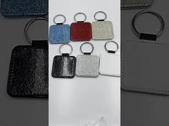Leather Sublimation Keychain Colorful Blank Single Sided Glitter Keychain Custom Key Tag