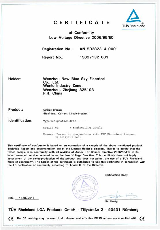 RCCB BF62 CE - Wenzhou New Blue Sky Electrical Co.,Ltd