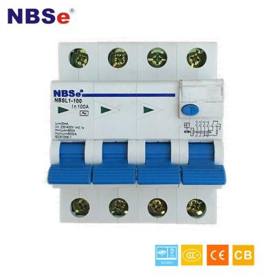 China NBSL1-100 overblijvend Huidig Stroomonderbrekerverschil 4 Polen (RCCB) 100Amp 30mA Te koop