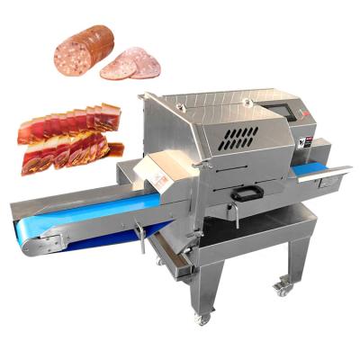 China Industrial Pepperoni Sausage Roll Slice Cutter 5mm Commercial Chicken Beef Cutting Conveyor Belt Horizontal Meat Slicing Machine for sale