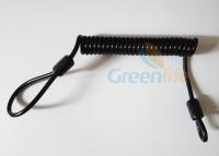 China 3.0mm Plastic Coil Lanyard with Loop Ends Black PU Coated Durable Tether 2pcs for sale