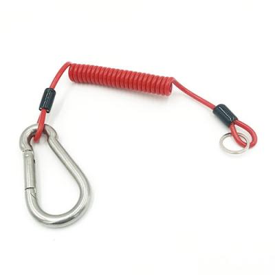Cina Lanyard di attrezzatura a bobina rossa rinforzata con filo inossidabile con carabinero e anello a fessura in vendita