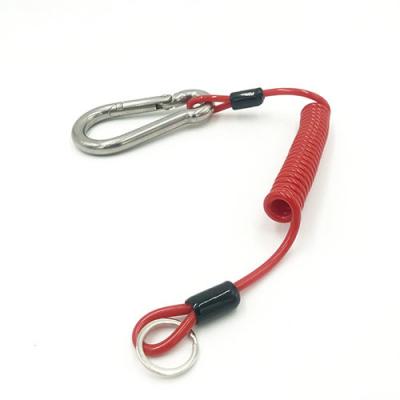 Cina Lanyard di attrezzatura a bobina rossa rinforzata con filo inossidabile con carabinero e anello a fessura in vendita