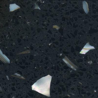 中国 台所浴室のための黒い貝 C52 の人工的な水晶石の平板のカウンタートップの虚栄心の上の床タイルの固体表面 販売のため