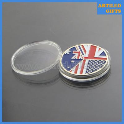 China UK and USA national flag soft enamel gold coin with capsule gift box for sale