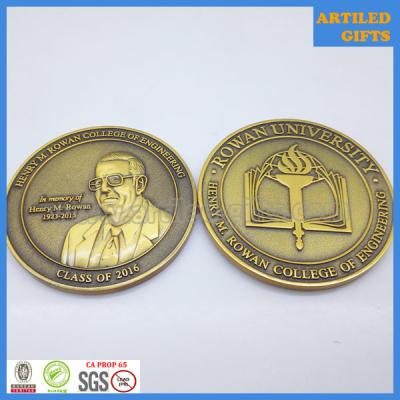 China High quality University anniversary souvenir 3D antique brass coin for sale