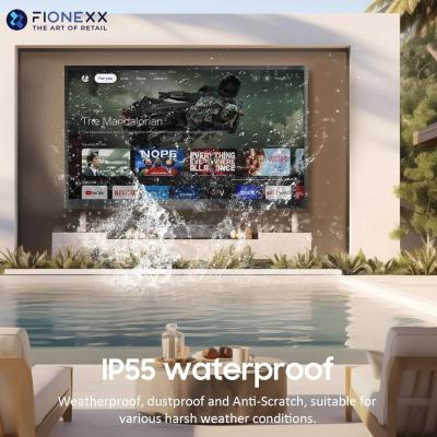 Cina Televisione esterna 4K con 2000 nit Alta luminosità impermeabile IP55 Assistente vocale Remote Installato altoparlante Display LCD Televisione esterna Televisione esterna impermeabile in vendita
