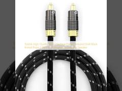 Toslink interface de ouro banhado a ouro de alta qualidade, casca texturizada, corda de malha preta 1,2 m para alto-falante subwoofer audiófilo