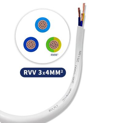 China 3 Cores 4mm Flexible RVV Power Cable with Stranded Conductor and 300/500V Rated Voltage H05VV-F Electrical Wire for sale