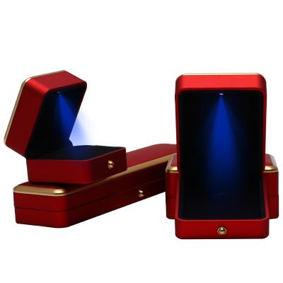 China Custom Plastic Spray Painted Square Luxury Necklace Ring Red LED Jewelry Box Handmade for sale