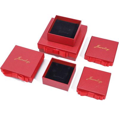 China lid and base jewellery Box customizable Eco Friendly paper red Jewelry Box for sale