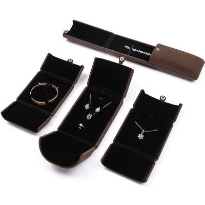 China Clamshell Shaped Velvet Jewelry Organizer Box Luxury Storage Packaging Button Closure for sale