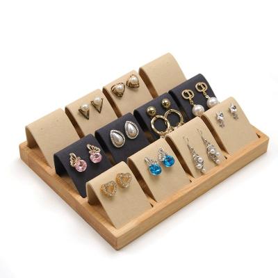 China Soft Velvet Cover Wooden Jewelry Storage Display Tray Stand for Ear Studs Drops for sale