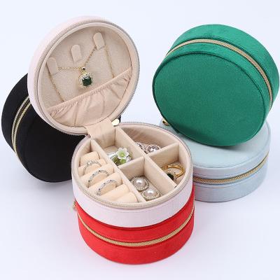 China Round Shaped Soft Velvet Jewelry Storage Box Organizer Zipper Bag For Travel for sale